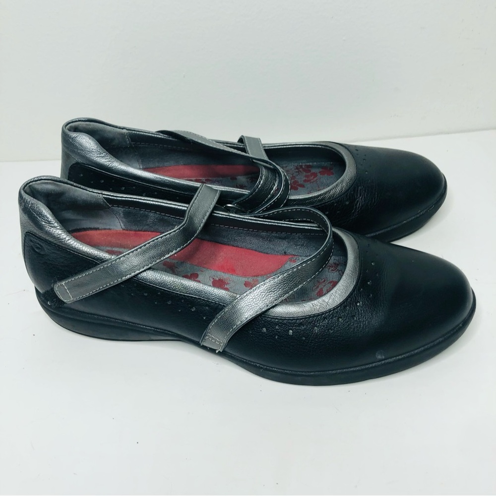 Aravon Abbey Z-Strap Black / Pewter Leather Mary Jane… - Gem